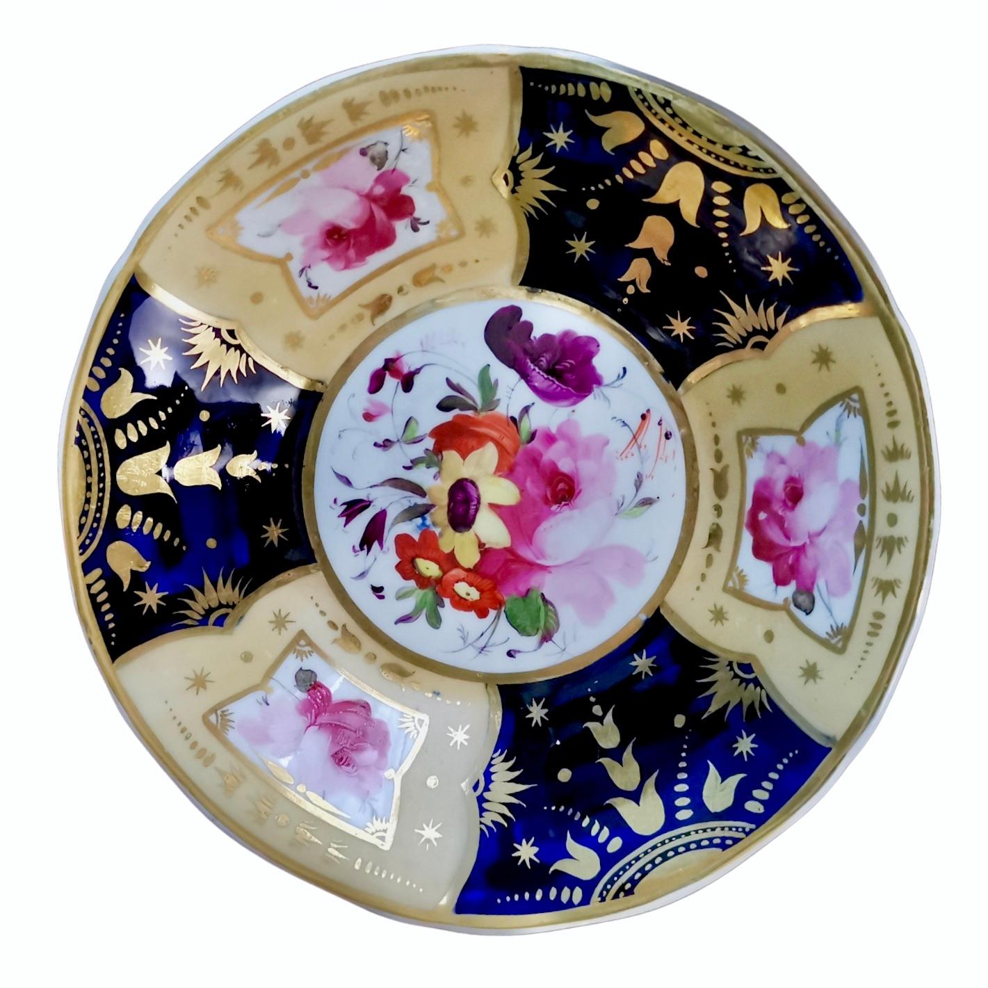 Staffordshire Porcelain Teacup Trio, Cobalt Blue, Gilt, Flowers ...