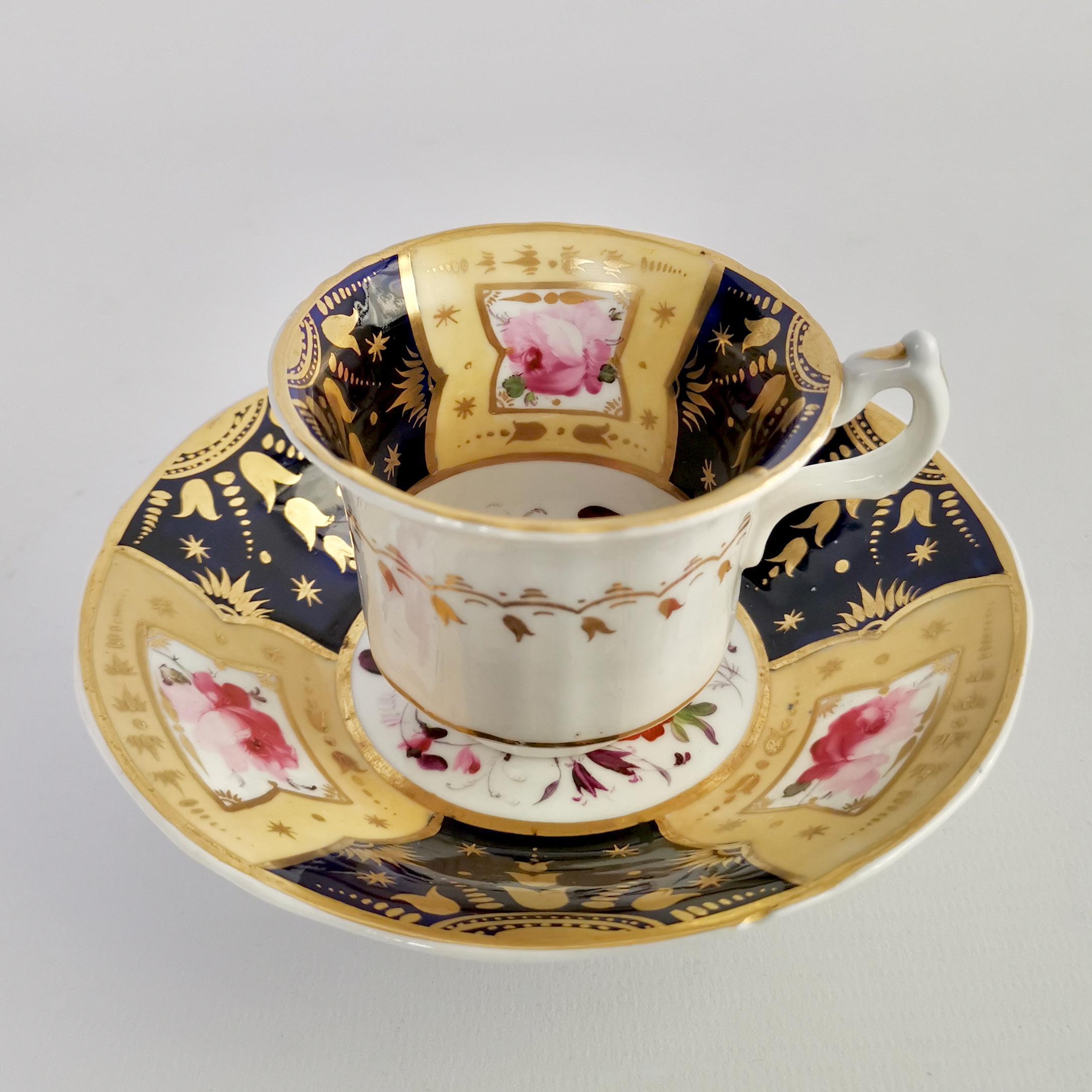 Staffordshire Porcelain Teacup Trio, Cobalt Blue, Gilt, Flowers ...