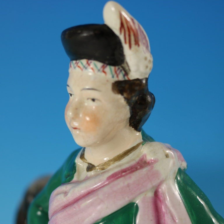 Staffordshire Pottery Boy with St. Bernard Figure For Sale at 1stDibs