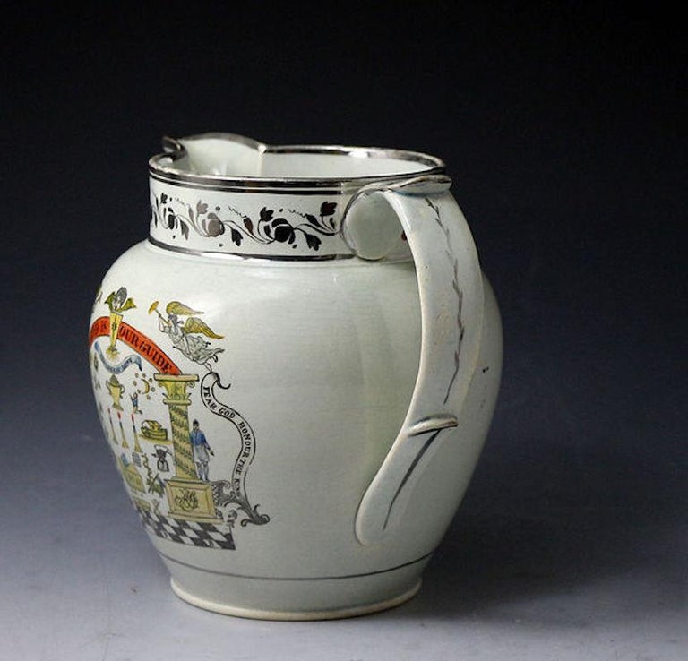 Staffordshire Pottery Pitcher with Silver Luster Decoration, Early 19th ...