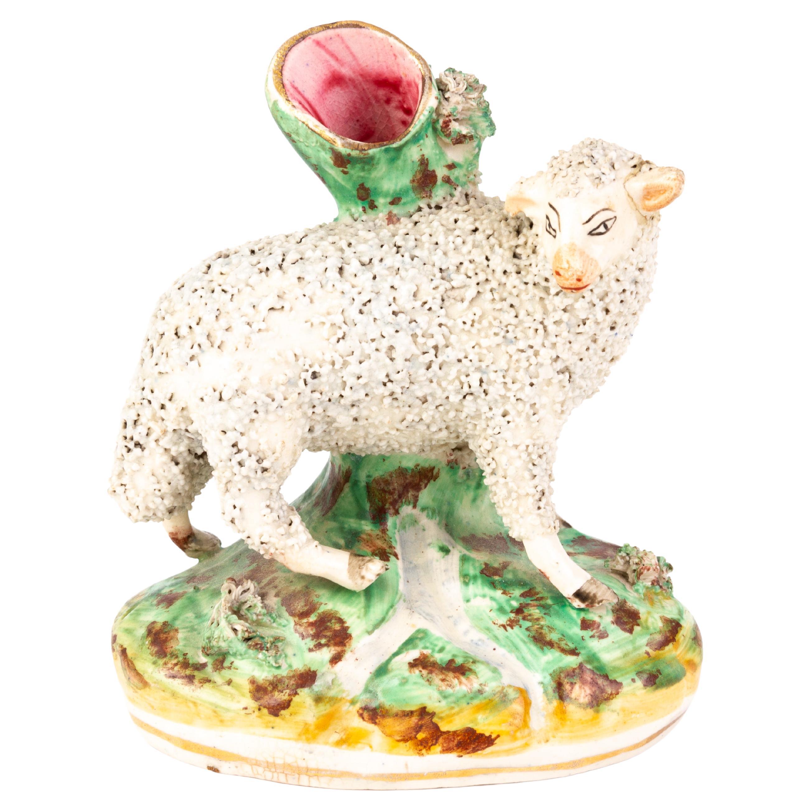 Staffordshire Pottery Sheep Spill Vase 19th Century For Sale at 1stDibs