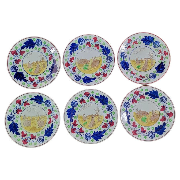 Staffordshire "Rabbitware" Dessert Plates Set 6 For Sale at 1stDibs