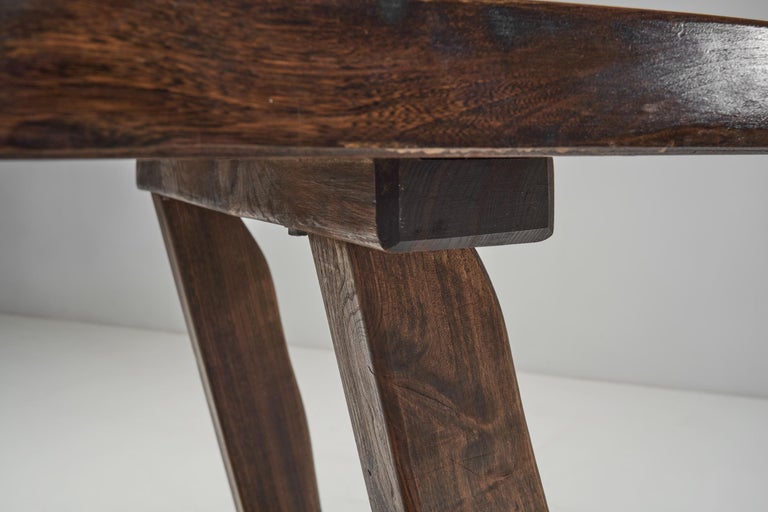 Stained Elm Dining Table with Mortise and Tenon Joints, France, 1950s ...