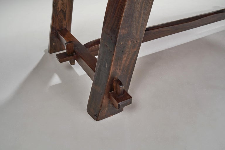 Stained Elm Dining Table with Mortise and Tenon Joints, France, 1950s ...