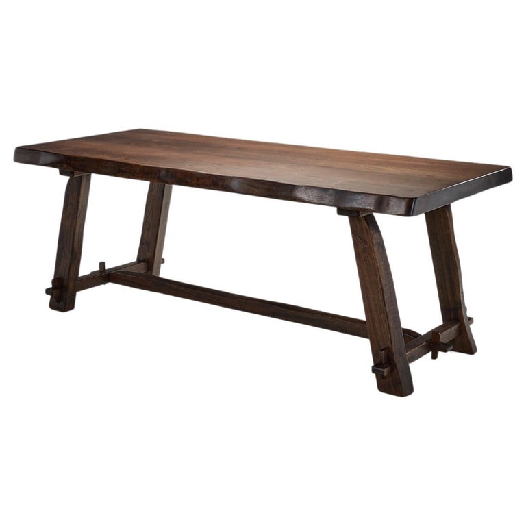 Stained Elm Dining Table with Mortise and Tenon Joints, France, 1950s ...