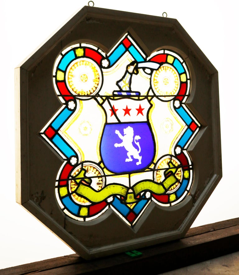Stained Glass Antique Armorial Shield Panel For Sale at 1stDibs