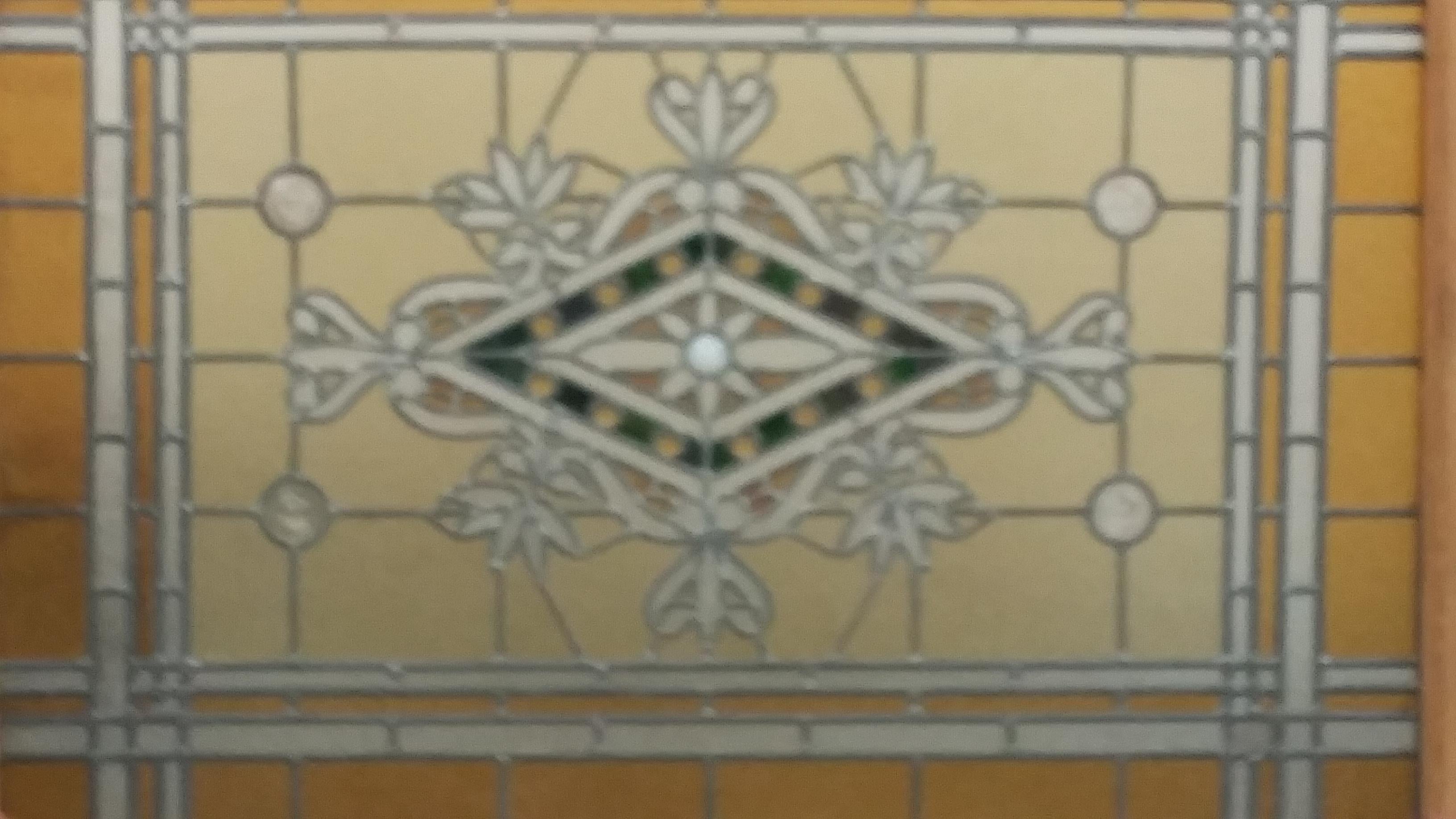 Vintage Ornate Stained Glass Window with Amber Glass and Jewel Pieces ...