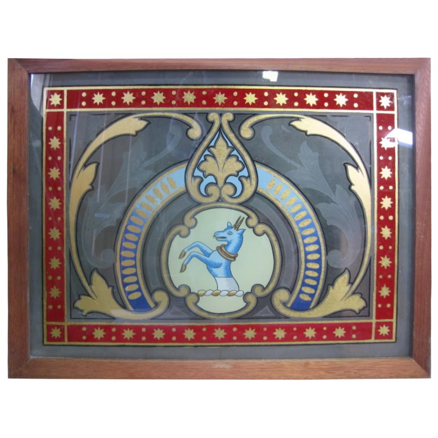 Stained Glass Window with Unicorn Detail, 20th Century For Sale at 1stDibs