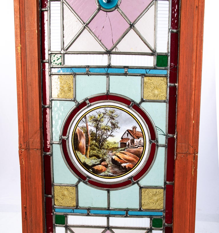 Stained Glass with Farm House Scene For Sale at 1stDibs | stained glass ...