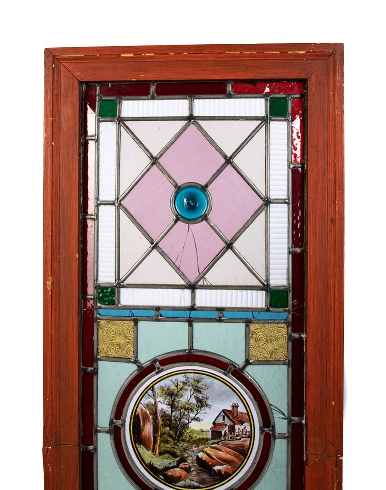 Stained Glass with Farm House Scene For Sale at 1stDibs | stained glass ...