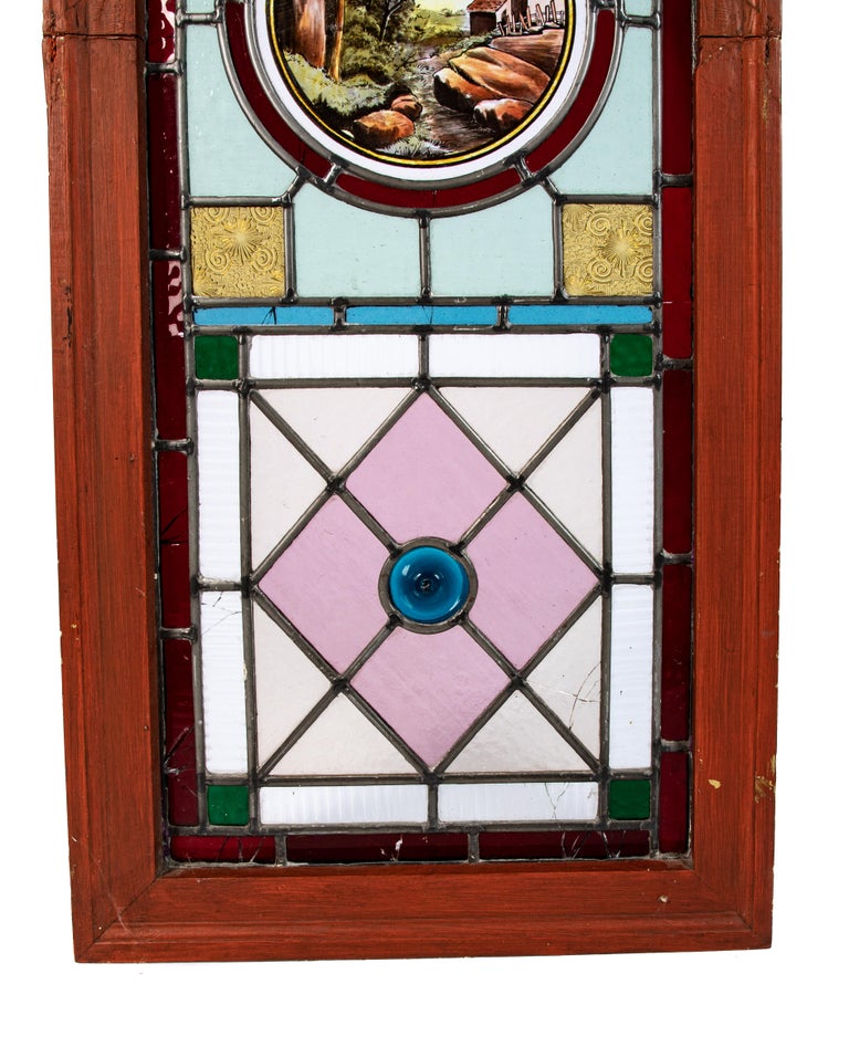 Stained Glass with Farm House Scene For Sale at 1stDibs | stained glass ...