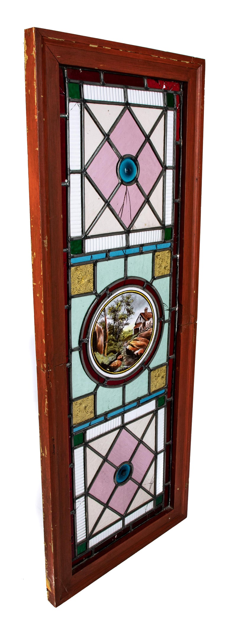 Stained Glass with Farm House Scene For Sale at 1stDibs | stained glass ...