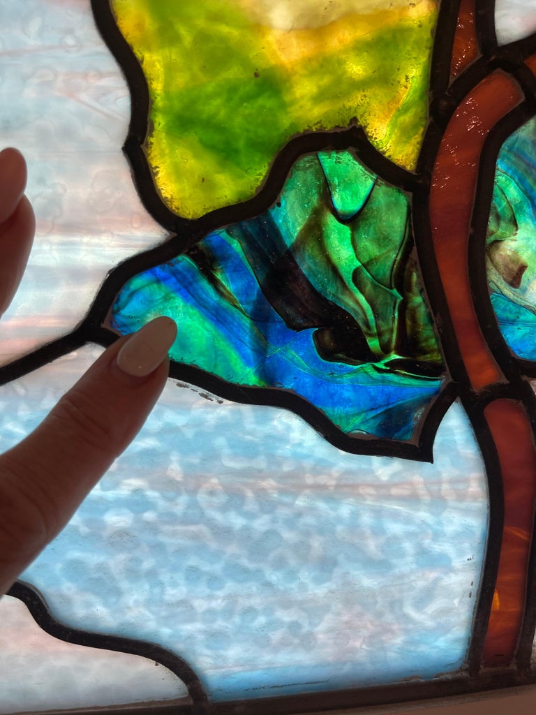 Tiffany Type Stained Glass Window, Woman in Grape Arbor Possibly Early ...