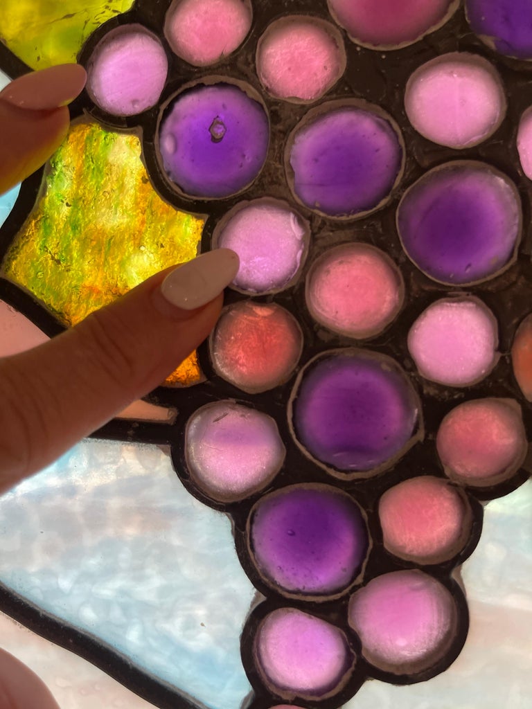 Tiffany Type Stained Glass Window, Woman in Grape Arbor Possibly Early ...