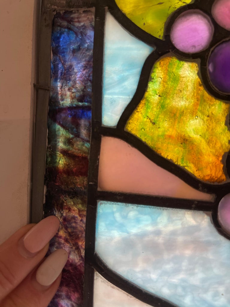 Tiffany Type Stained Glass Window, Woman in Grape Arbor Possibly Early ...