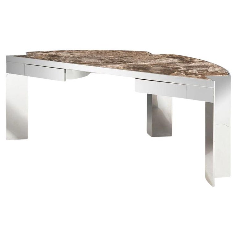 Stainless Steel and Marble "Mezzaluna" Desk by Leon Rosen for Pace ...