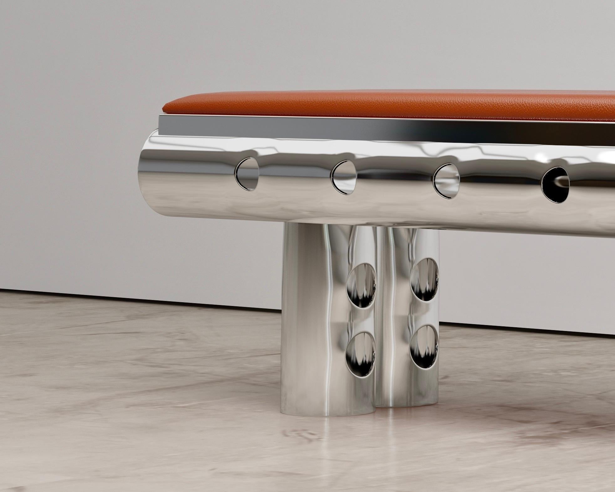 Stainless Steel Bench With Cognac Leather For Sale at 1stDibs ...