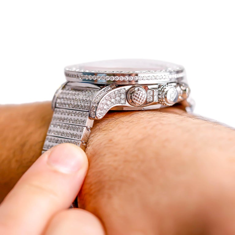 Stainless Steel Custom 33 Ct Diamond Breitling Chronometer Automatic ...