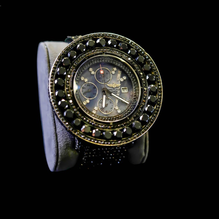Stainless Steel Custom 90 Carat Black Diamond Dial Breitling Automatic ...