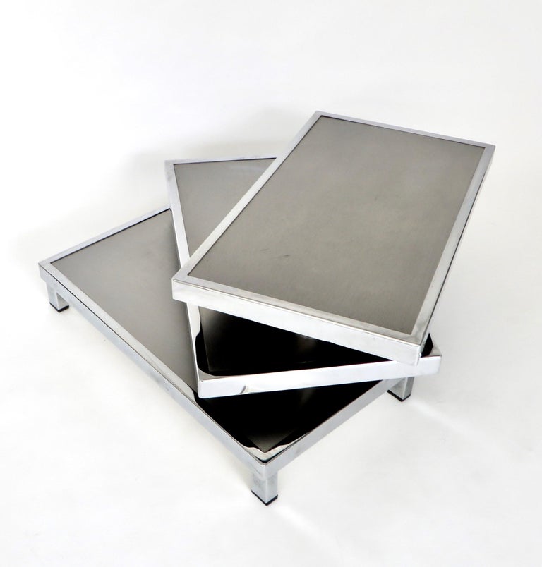 Stainless Steel French Pivoting Side Table or Coffee Table by Mercier ...