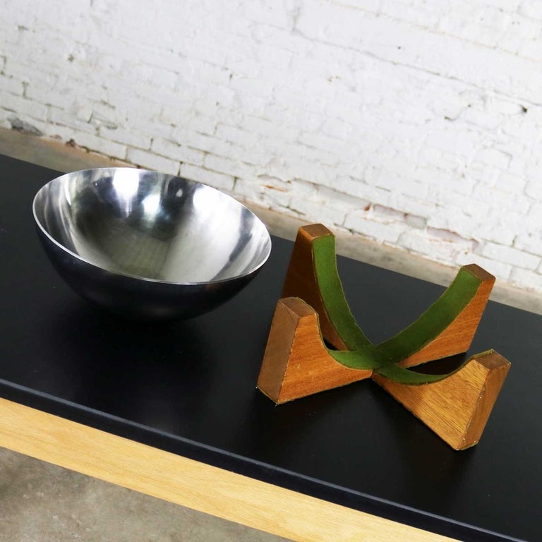 Stainless Steel Half Sphere Centerpiece Bowl on Mahogany Wood Base ...