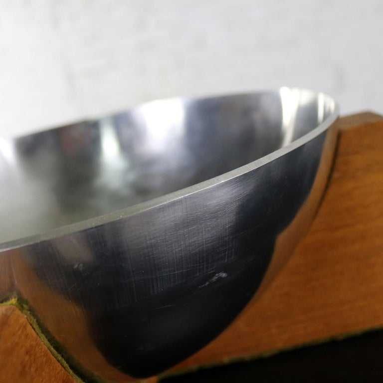 Stainless Steel Half Sphere Centerpiece Bowl on Mahogany Wood Base ...