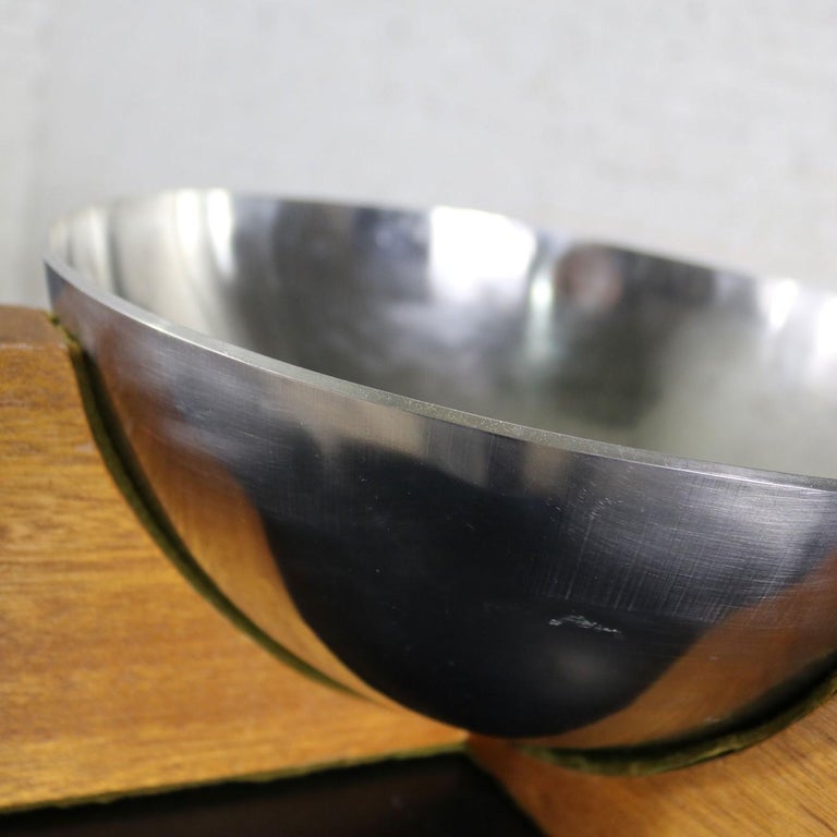 Stainless Steel Half Sphere Centerpiece Bowl on Mahogany Wood Base ...
