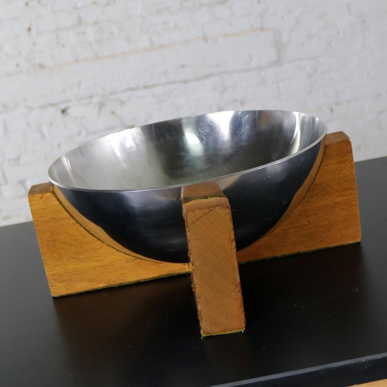 Stainless Steel Half Sphere Centerpiece Bowl on Mahogany Wood Base ...