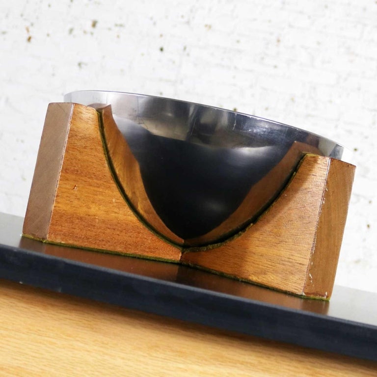 Stainless Steel Half Sphere Centerpiece Bowl on Mahogany Wood Base ...