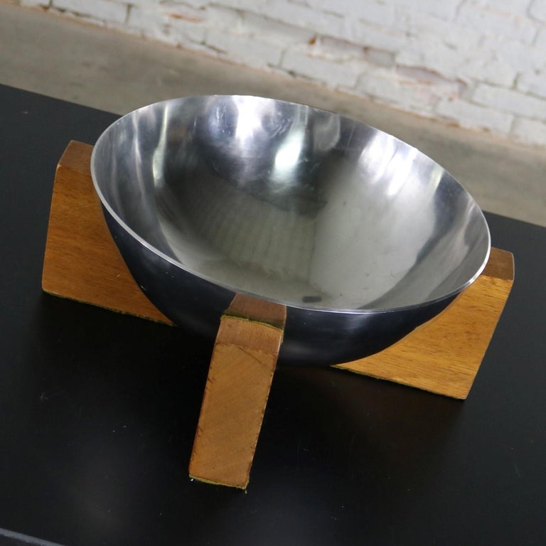 Stainless Steel Half Sphere Centerpiece Bowl on Mahogany Wood Base ...
