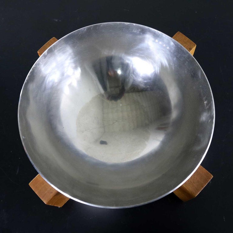 Stainless Steel Half Sphere Centerpiece Bowl on Mahogany Wood Base ...