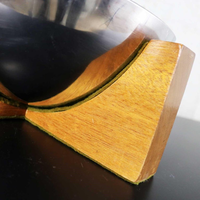 Stainless Steel Half Sphere Centerpiece Bowl on Mahogany Wood Base ...