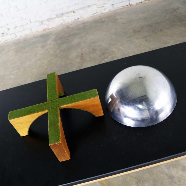 Stainless Steel Half Sphere Centerpiece Bowl on Mahogany Wood Base ...