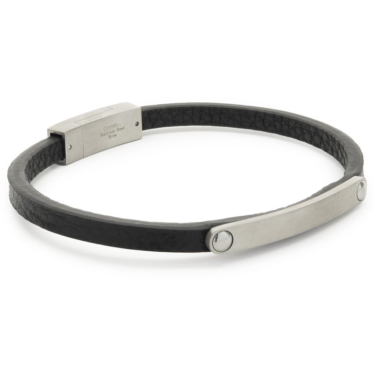Stainless Steel Leather ID Bracelet For Sale at 1stDibs