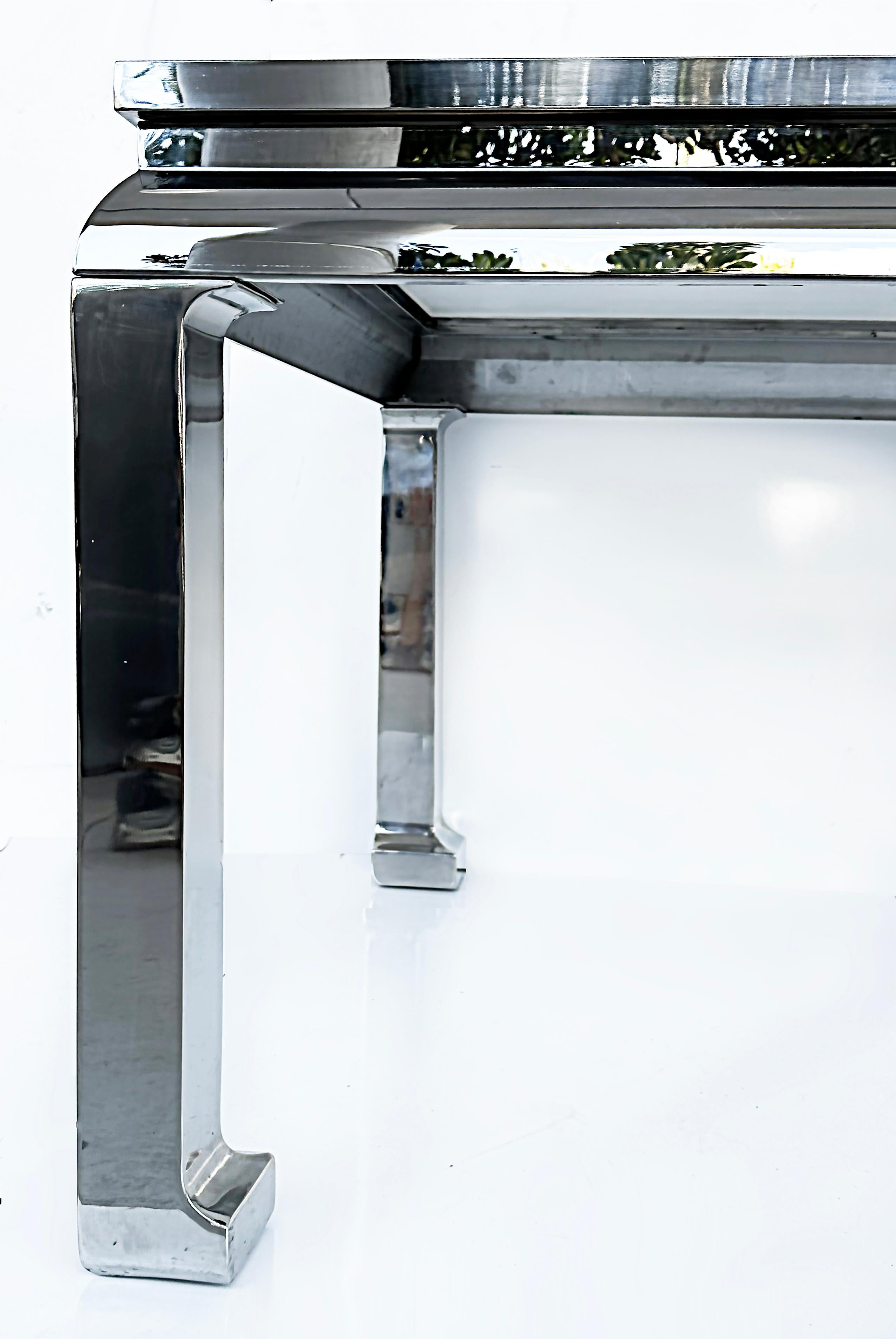 Stainless Steel Modernist Dining Table, Inset Milk Glass Top For Sale ...