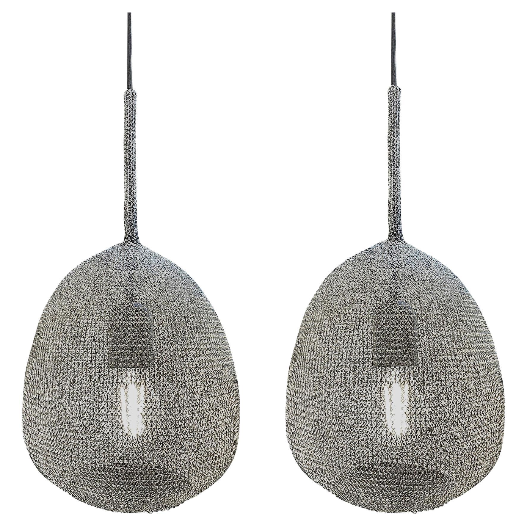 Stainless Steel Screen Knitted Pair of Pendant Lights, Botswana ...