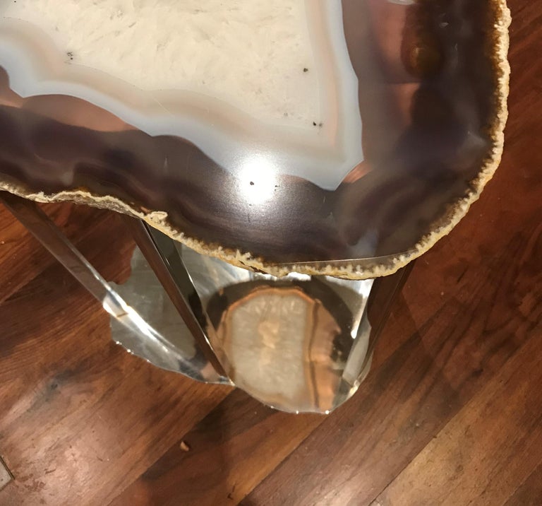 Stainless Steel Side Table with Amethyst Geode Stone Slice at 1stDibs ...