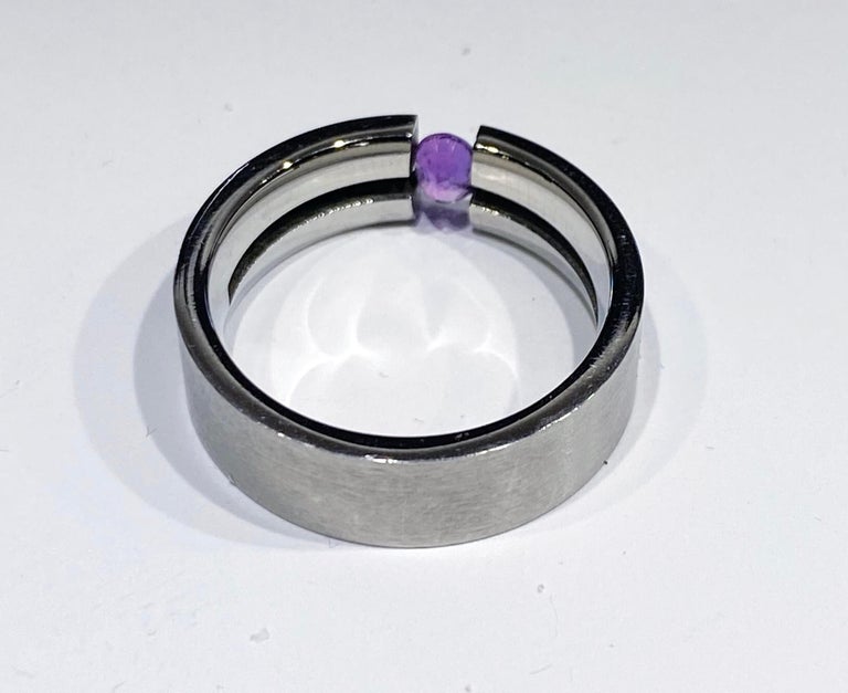Purple Sapphire Stainless Steel Tension Ring For Sale at 1stDibs