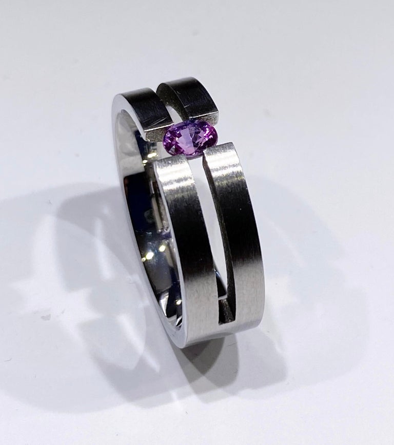 Purple Sapphire Stainless Steel Tension Ring For Sale at 1stDibs
