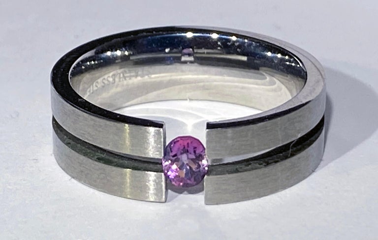 Purple Sapphire Stainless Steel Tension Ring For Sale at 1stDibs