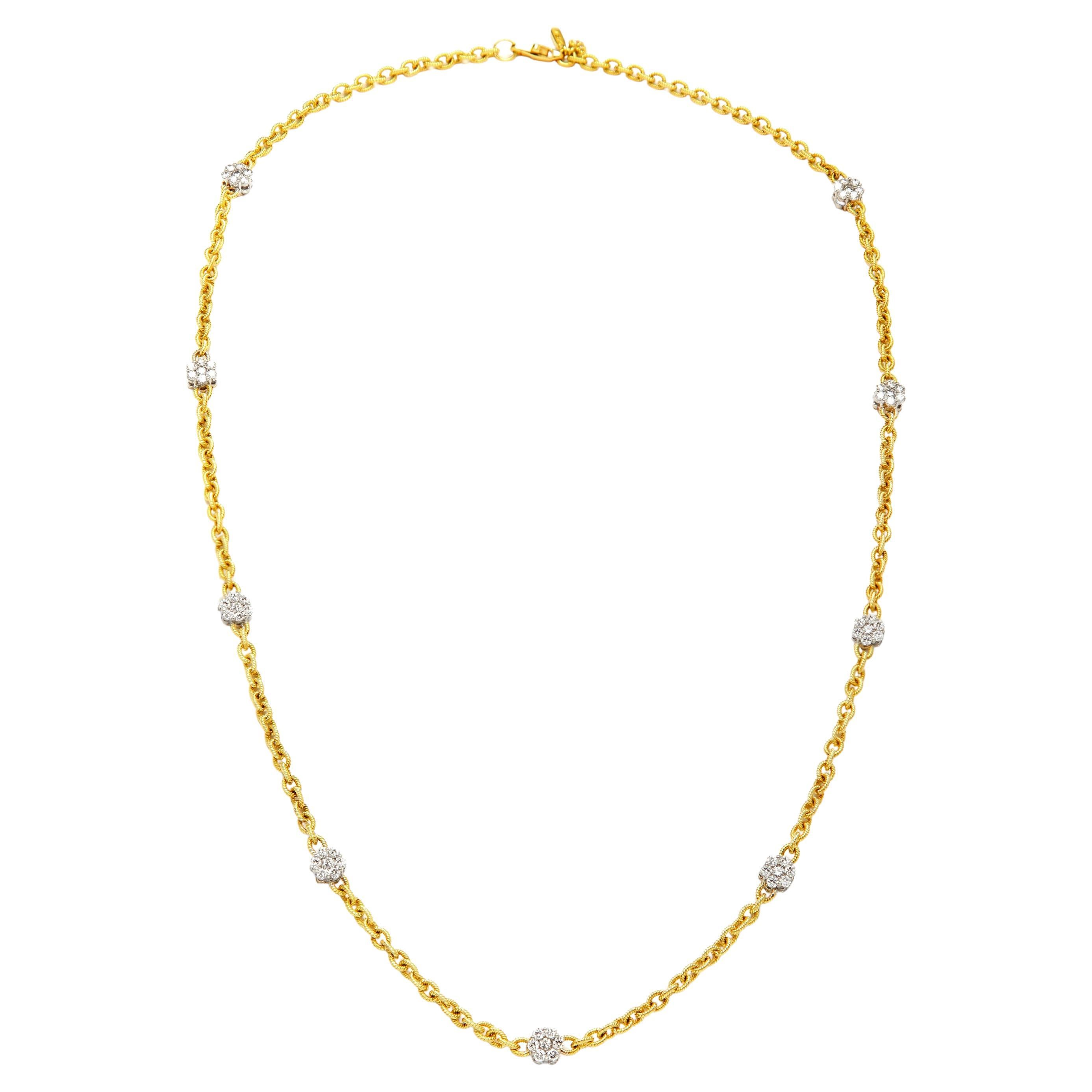 Stambolian 18K Gold Double Sided Diamond Cluster Handmade Long Chain ...