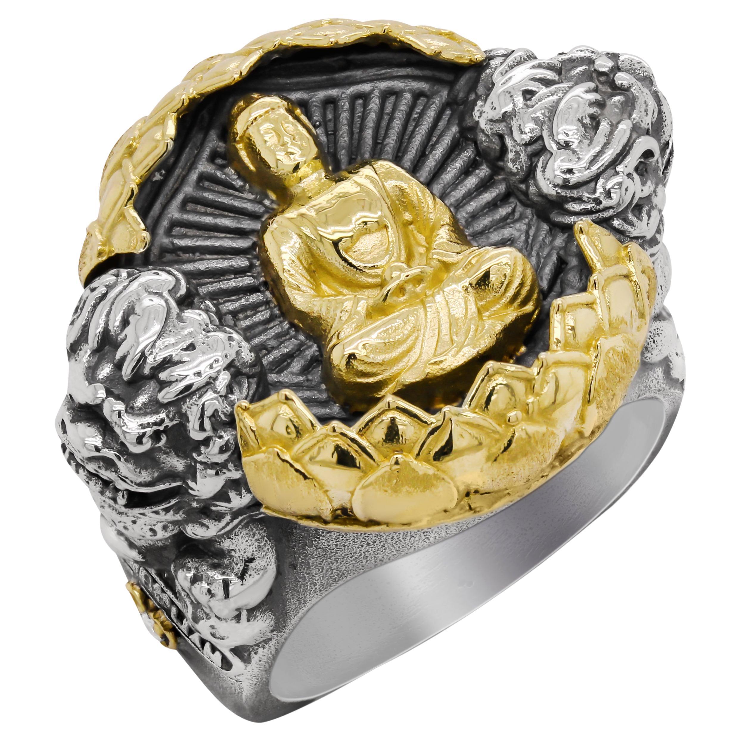Stambolian Aged Silver 18 Karat Gold Milky and White Diamond Dragon ...