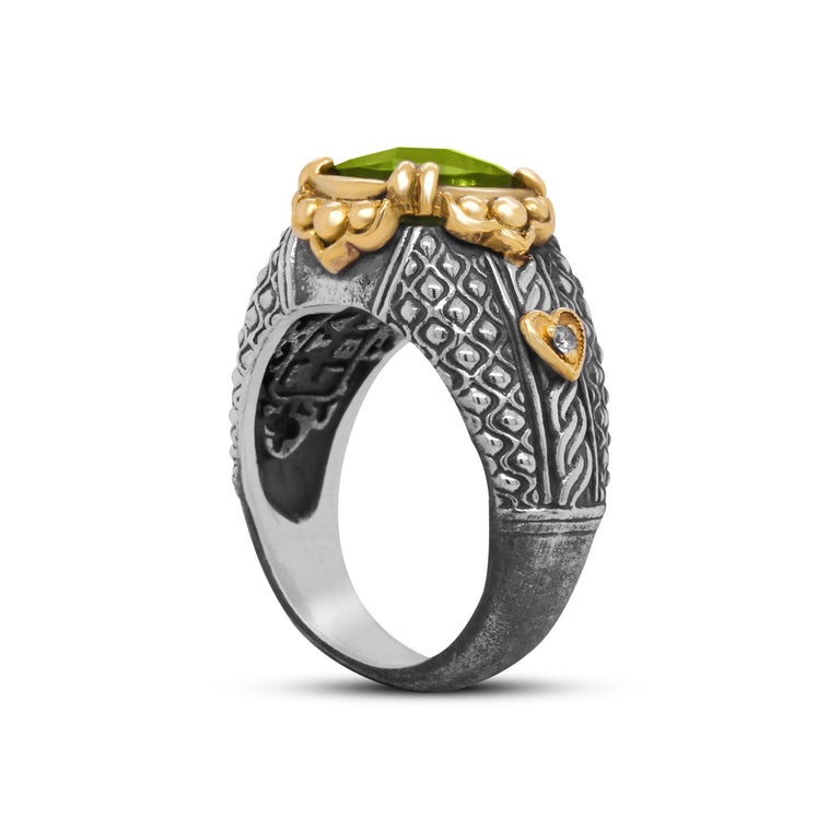 Stambolian Aged Silver and 18K Gold Square Peridot Center Cocktail Ring ...