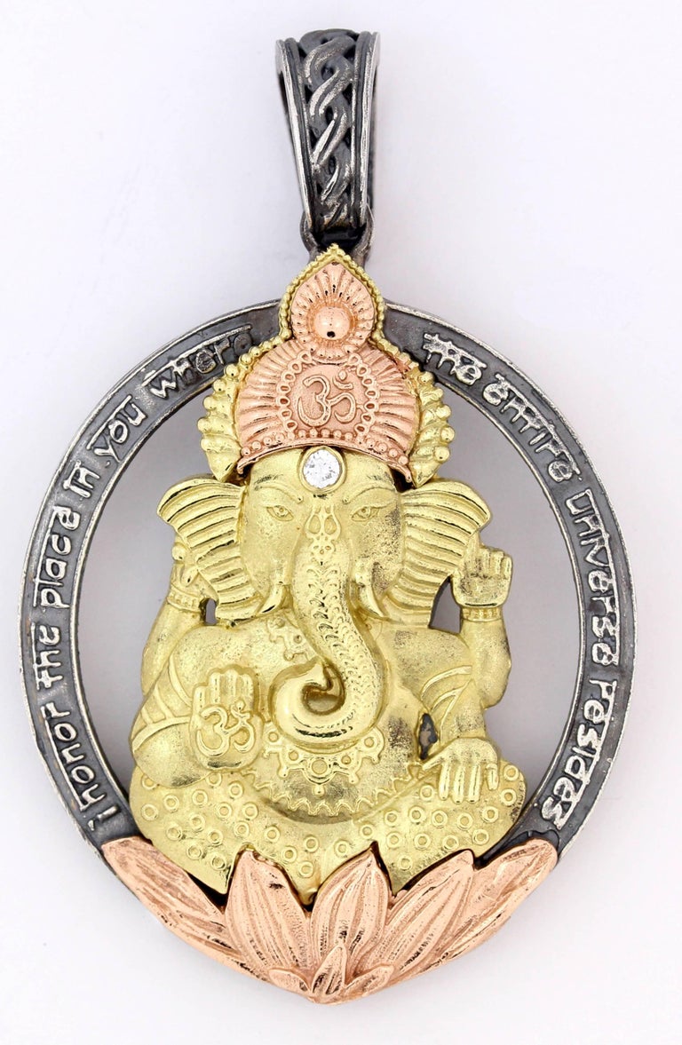 Stambolian Aged Sterling Silver 18K Gold Diamond Ganesh Pendant ...