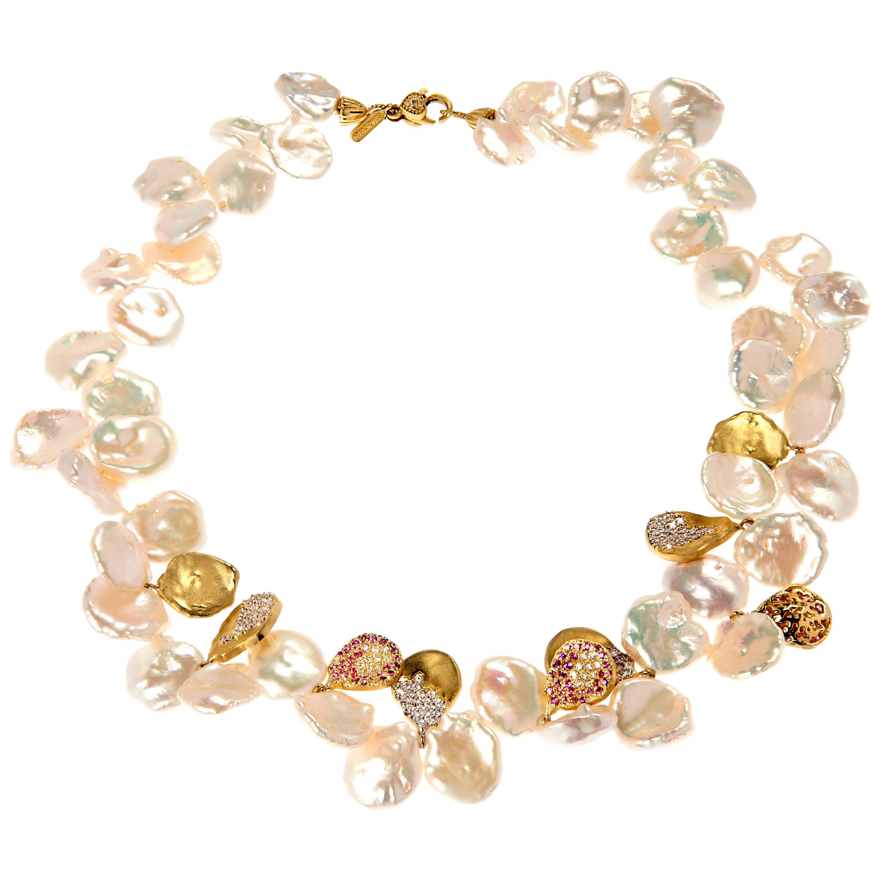 Hasbani Set in 18 Carat Yellow Gold, Baroque Pearls, Diamonds Sapphires ...
