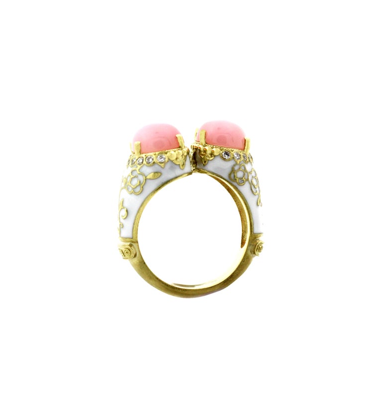 Stambolian Pink Peruvian Opal Yellow Gold and Diamond Ring with White ...