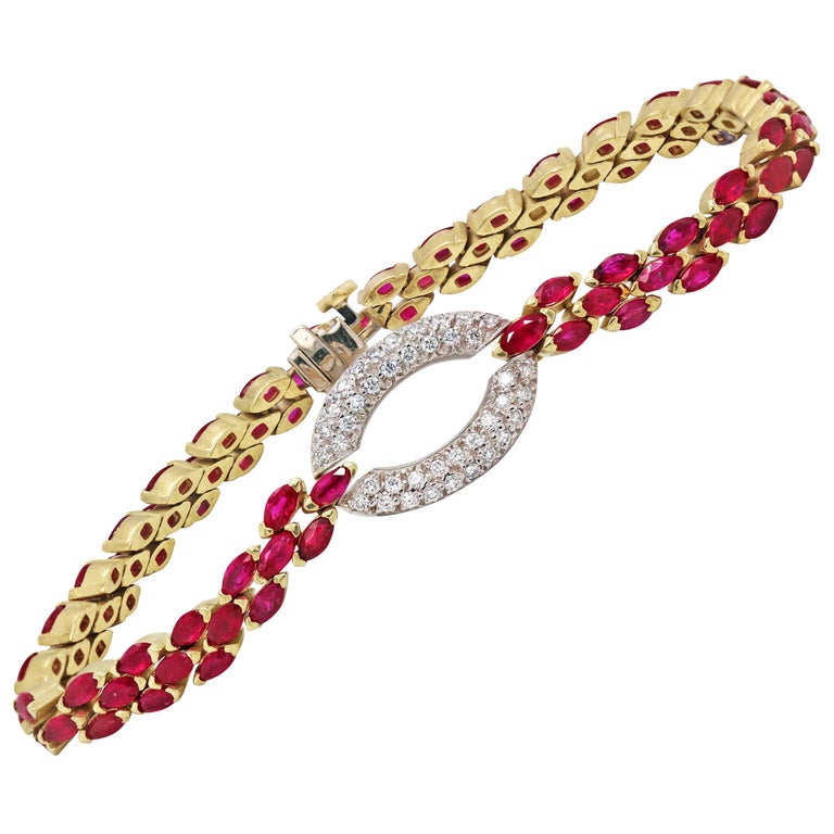 Stambolian Ruby Bracelet with Oval Diamond Gold Center For Sale at 1stDibs