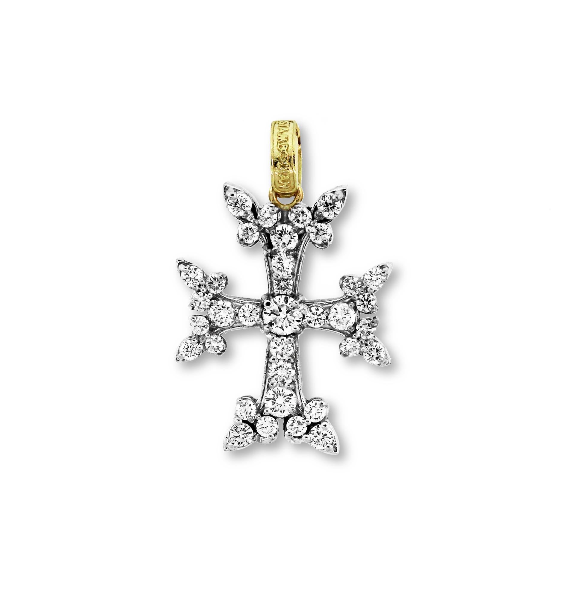 Stambolian Yellow and White Gold Cross Pendant with Diamonds and Chain ...