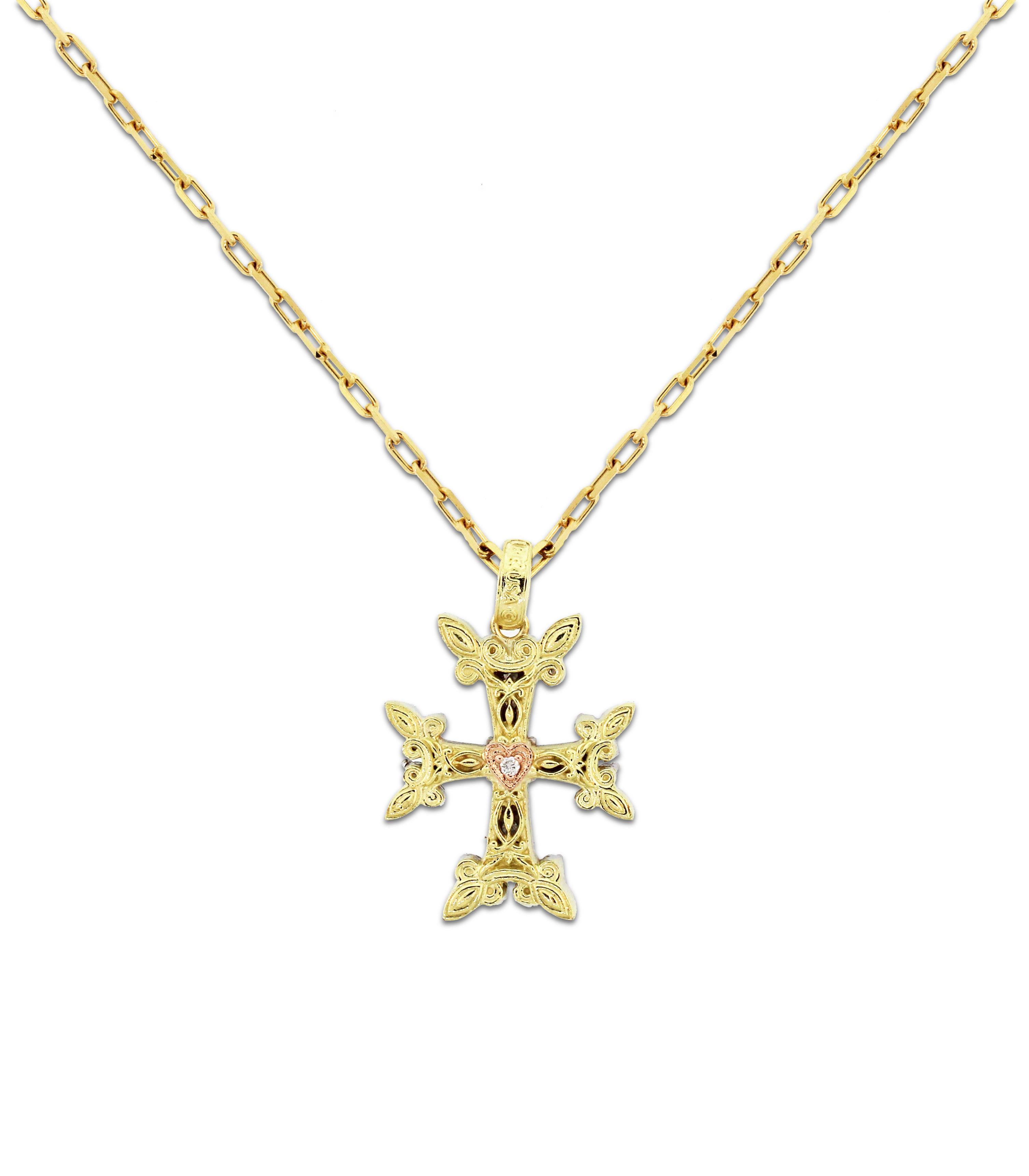 Stambolian Yellow and White Gold Cross Pendant with Diamonds and Chain ...