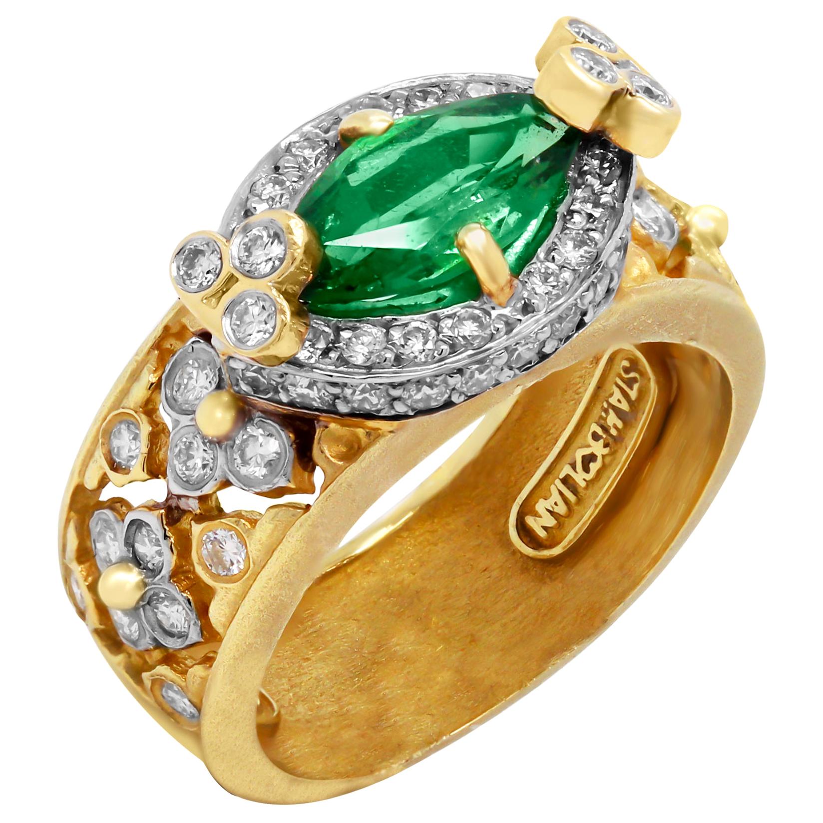 Pink Peruvian Opal Yellow Gold and Diamond Cocktail Ring Stambolian at ...